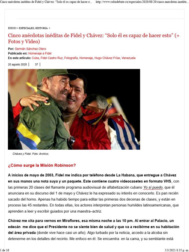 Cinco Anécdotas Inéditas de Fidel y Chávez | PDF | Hugo Chavez | Fidel Castro