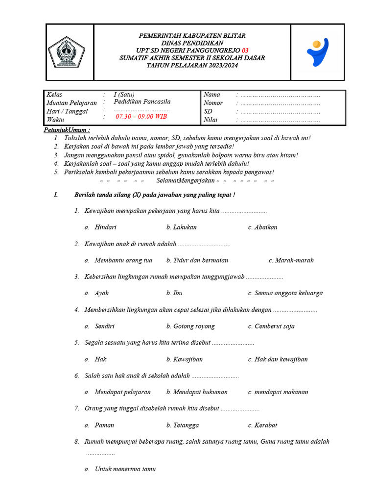 Soal Sas Pendidikan Pancasila | PDF