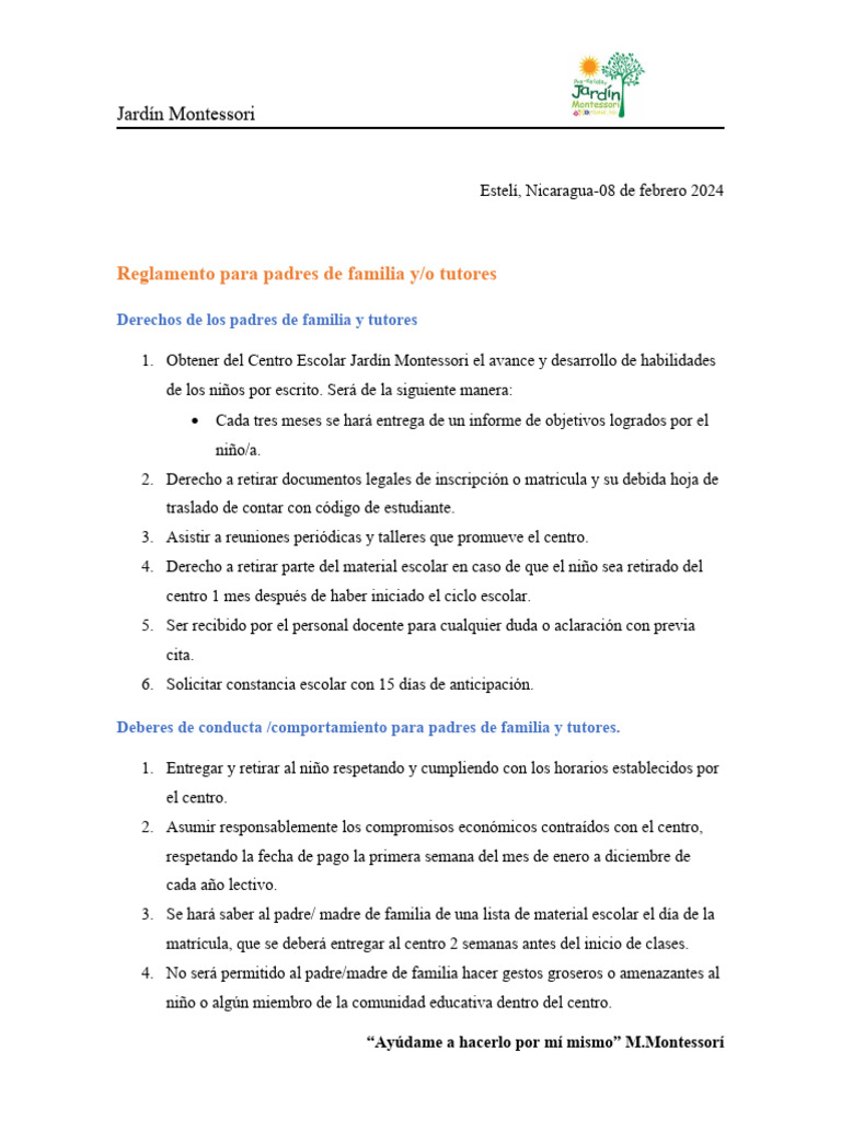 Reglamento para Padres 2024 | PDF | Salud y bienestar