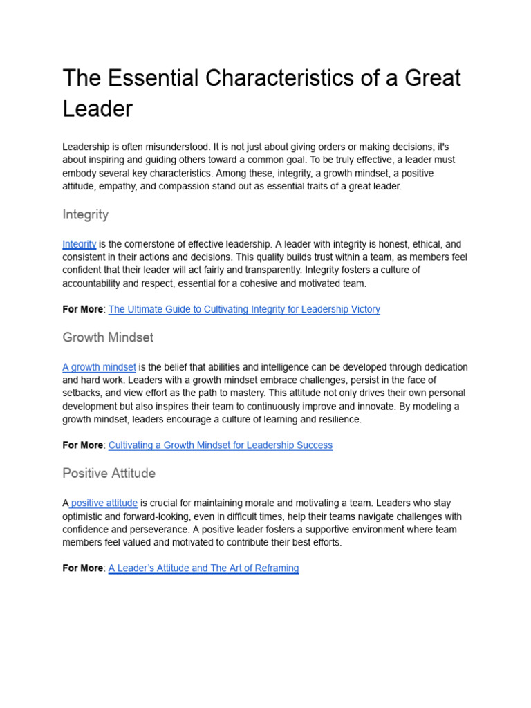 Key Traits of Effective Leadership | PDF | Leadership | Compassion