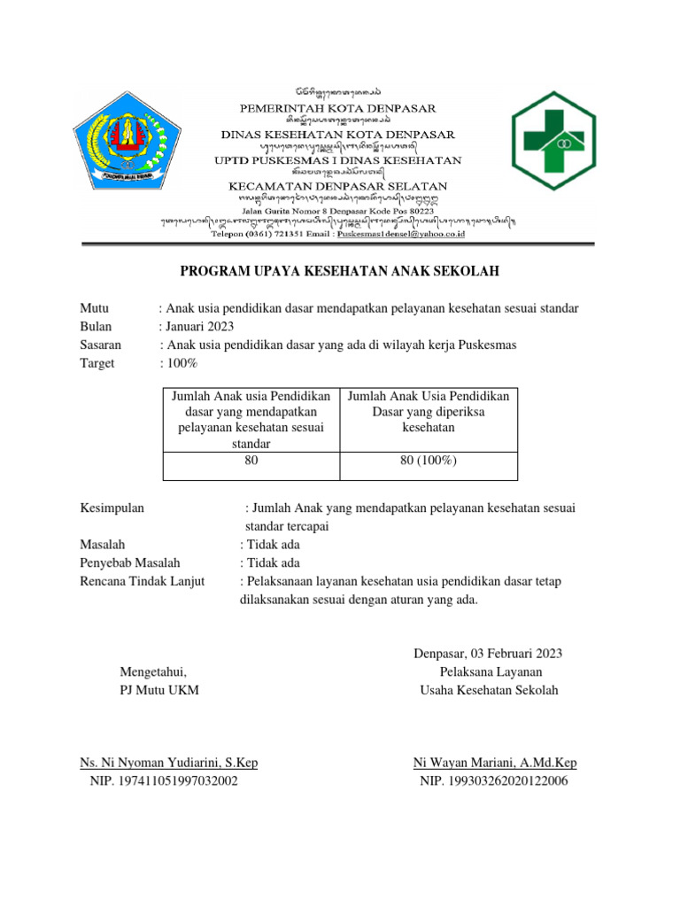 INDIKATOR mutu UKS 2023 | PDF