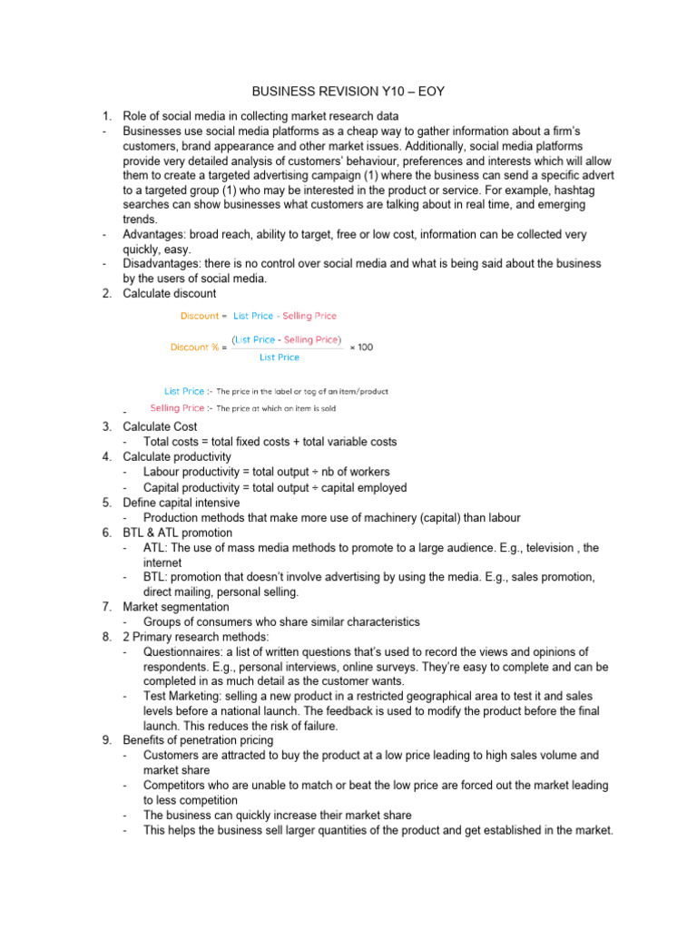 Business Revision Y10 | PDF | Marketing | Brand