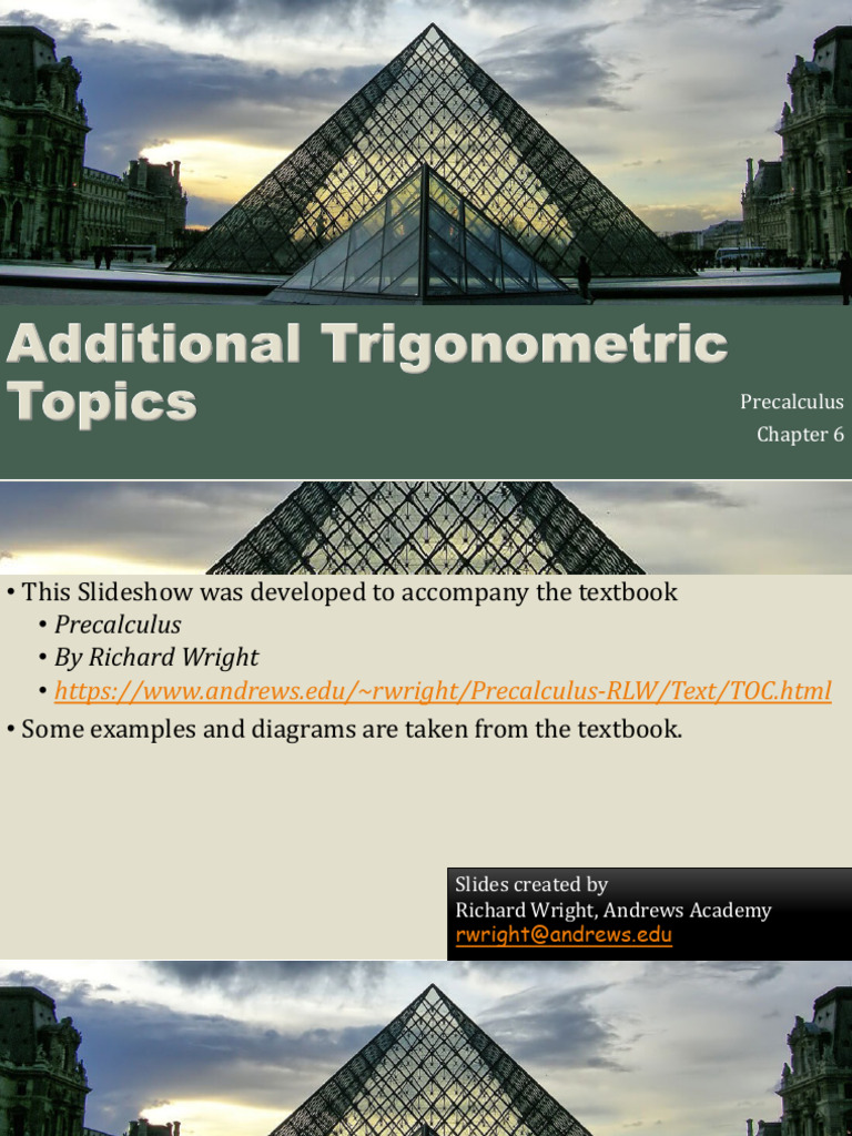 Precalculus 06 Additional Trigonometric Topics | PDF | Euclidean Vector ...