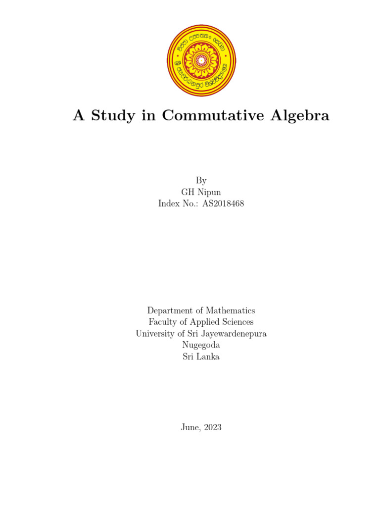 A Study in Commutative Algebra | PDF | Ring (Mathematics) | Module (Mathematics)