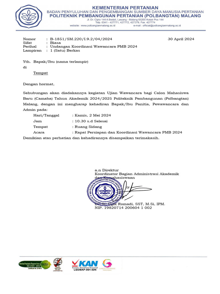 UDG Rapat Wawancara PMB 2024 | PDF | Perjalanan