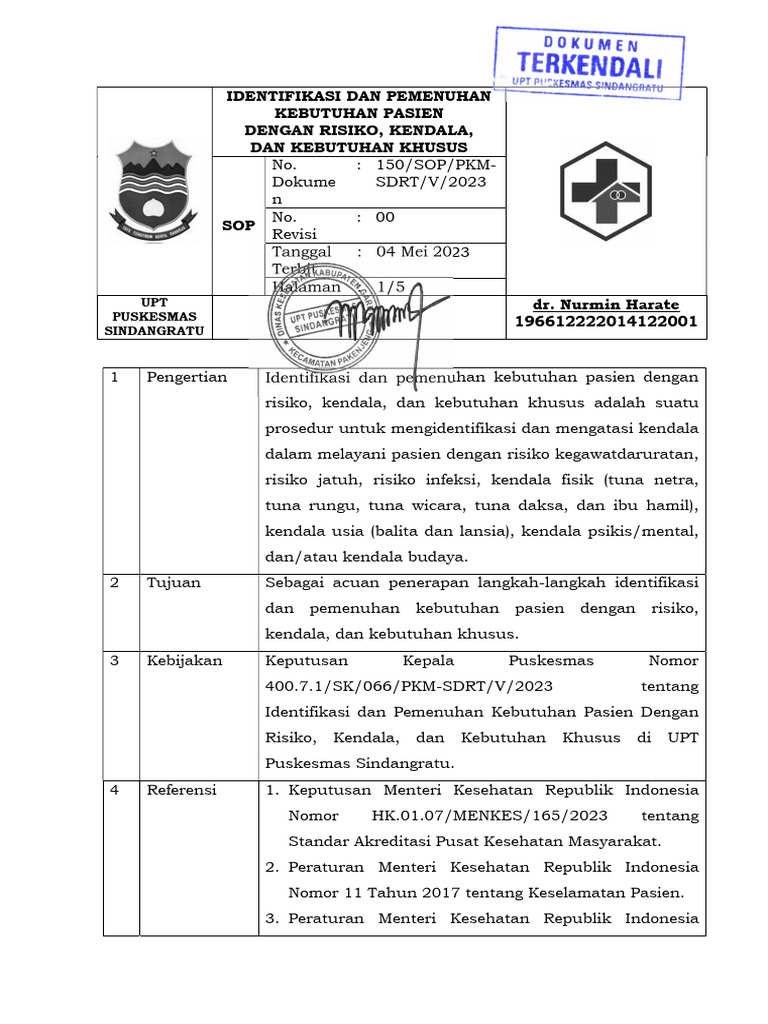 Sop Identifikasi Dan Pemenuhan Pasien Dengan Kendala | PDF | Pengembangan Diri