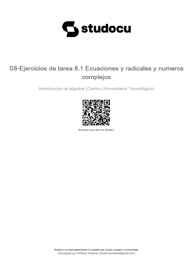 s8 Ejercicios de Tarea 81 Ecuaciones y Radicales y Numeros Complejos ... s8 Ejercicios de Tarea 81 Ecuaciones y Radicales y Numeros Complejos ...