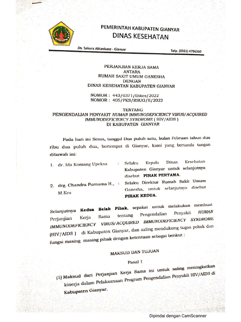 Mou PENGENDALIAN PENYAKIT HIV-AIDS DENGAN DINAS KESEHATAN GIANYAR | PDF