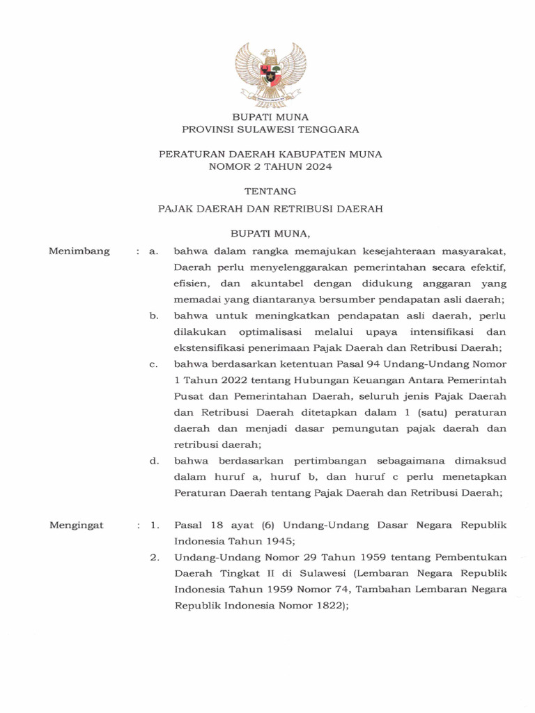 Perda Muna Nomor 2 Tahun 2024 Tentang PBG | PDF