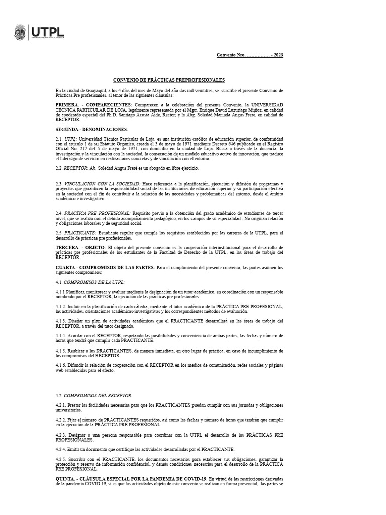 Convenio Utpl Practicas Natalia Lasso-Signed | Descargar gratis PDF ...