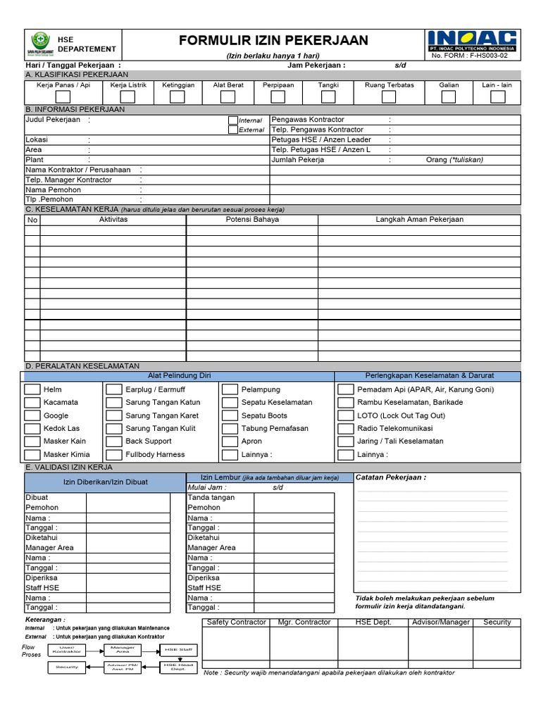 Formulir Izin Kerja Kontraktor | PDF