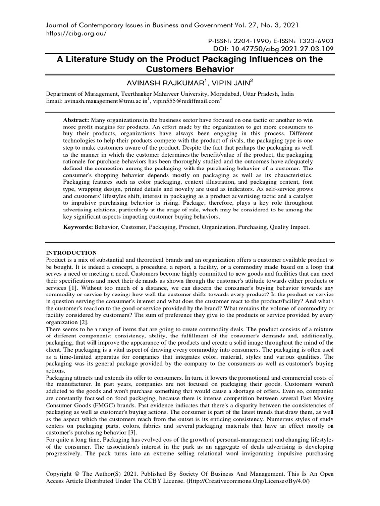 ALiteratureStudyontheProductPackagingInfluencesontheCustomersBehaviorCIBG Volume27 Issue3 ...