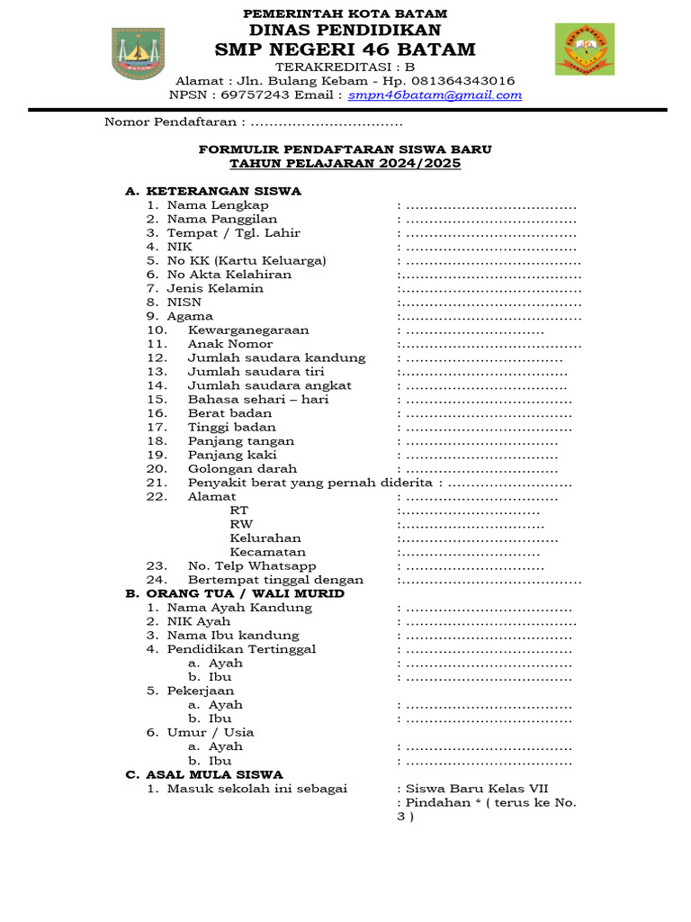 FORM PPDB SMP (30 Rangkap) 2023 V | PDF | Karier & Perkembangan ...