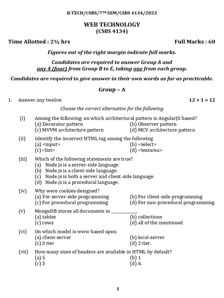 Web Technology Exam Paper 2023 | PDF | Web Development | Hypertext