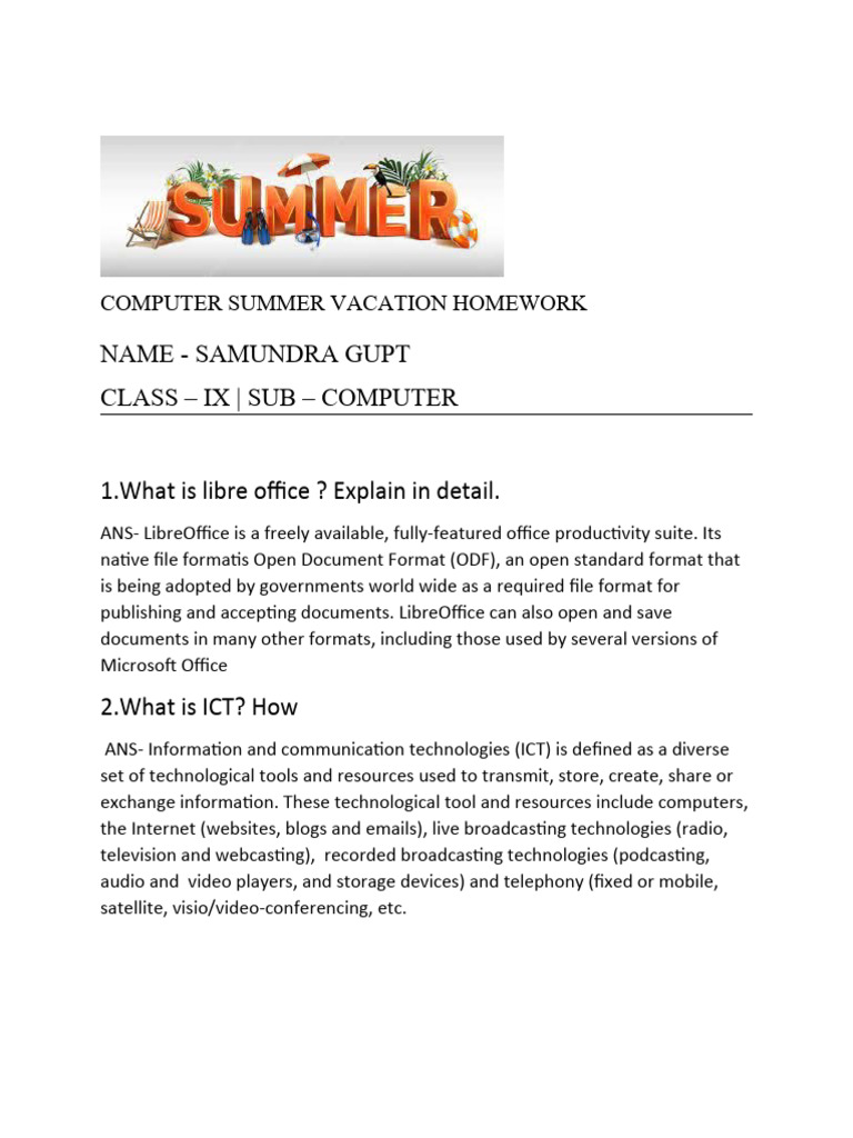 Computer Summer Vacation Homework 2023 | PDF
