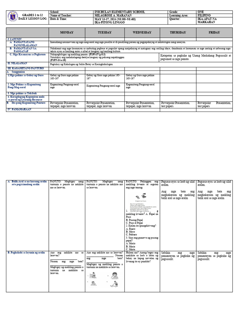 DLL Filipino1 Q4 Week 7 | PDF