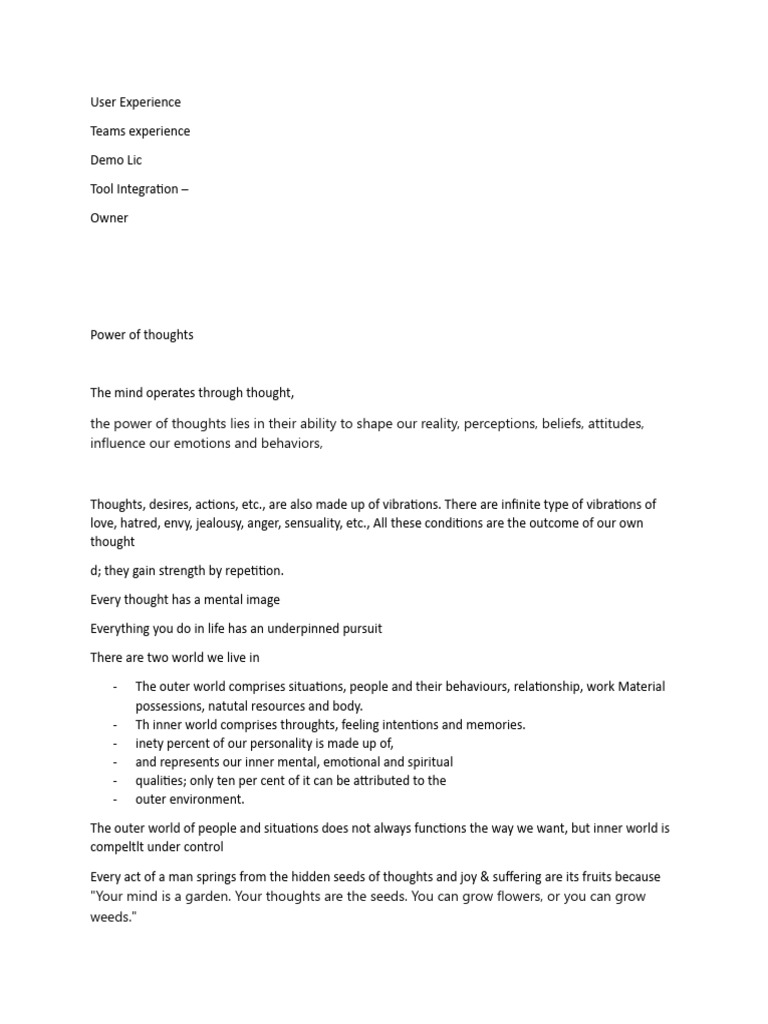 Power of Thoughts | PDF | Thought | Experience