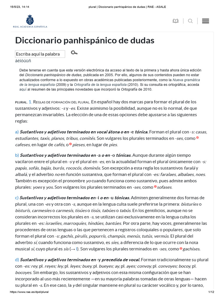 Reglas del plural en español RAE | PDF | Plural | Lengua española
