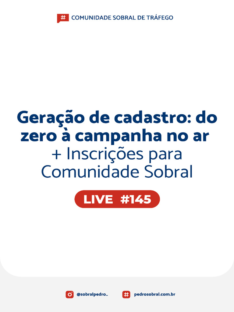 Live 145 Gera o de Cadastro Do Zero Campanha No Ar Inscri Es para Comunidade Sobral | PDF ...