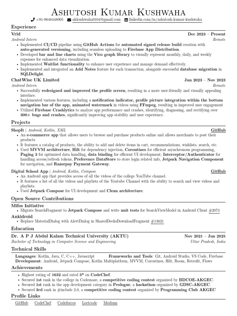 Ashutosh Resume.pdf | PDF | Android (Operating System) | Mobile App
