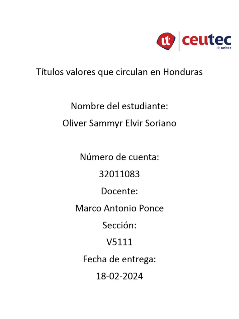 Títulos Valores Que Circulan en Honduras | PDF | Cheque | Bancos
