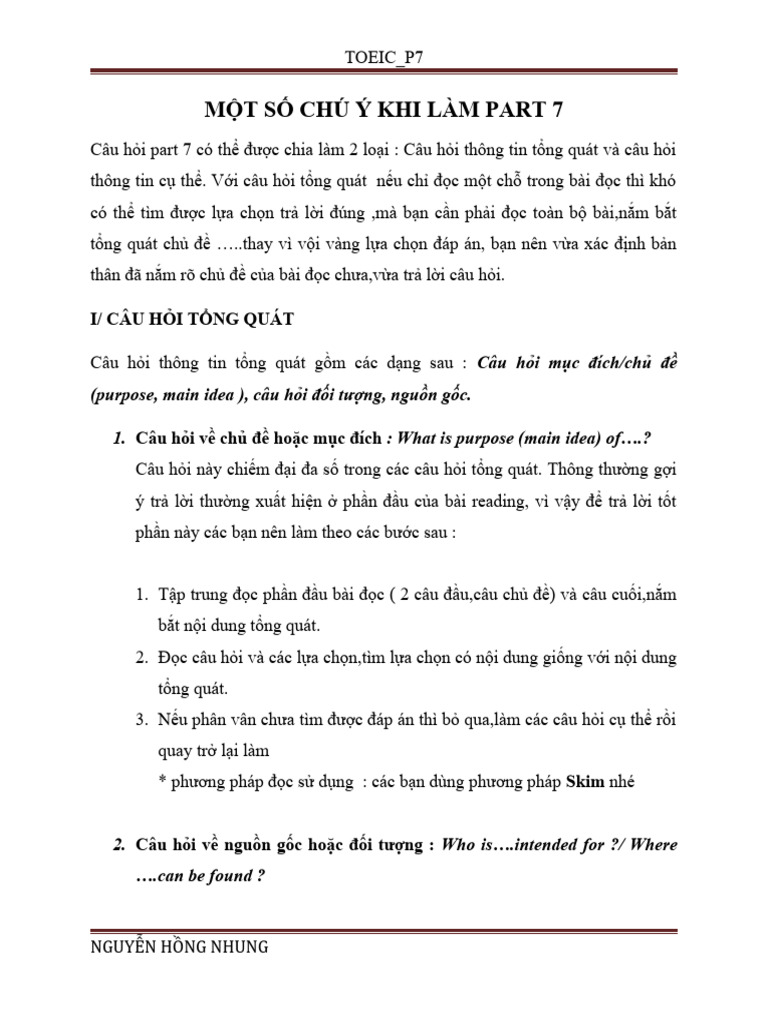 Note - Toeic - Part 7 | PDF