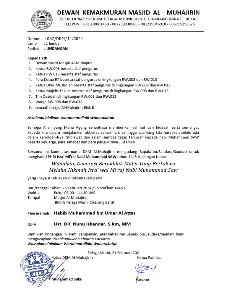 Undangan PHBI Isra Mi'raj 1445 H | PDF