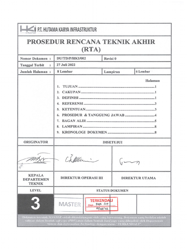 Du-Td-P-Hki-002 Prosedur Rencana Teknik Akhir (Rta) | PDF