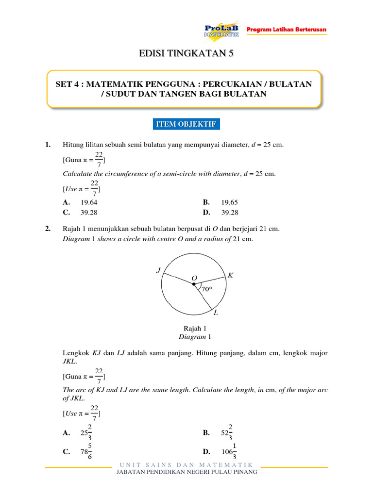 Set 4 Tingkatan SPM Math Prolab | PDF