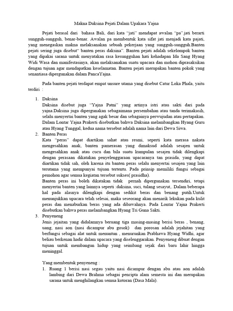 Makna Daksina Pejati Dalam Upakara Yajna | PDF | Agama & Spiritualitas