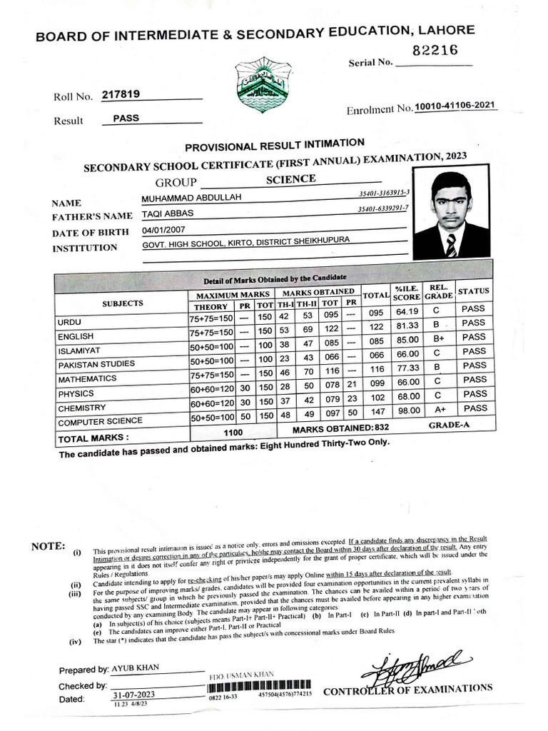 Result Card Abdullah | PDF