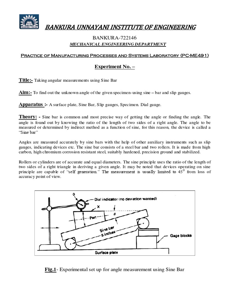 Sine Bar | PDF | Angle | Metrology