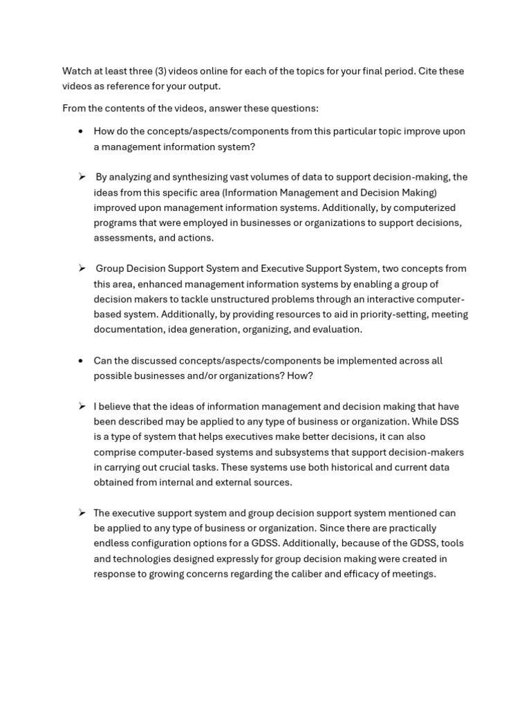 10act2 Mis | PDF | Decision Support System | System