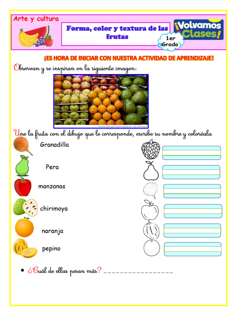 FICHA 02 AyC. FORMA COLOR Y TEXTURA DE LAS FRUTAS | PDF