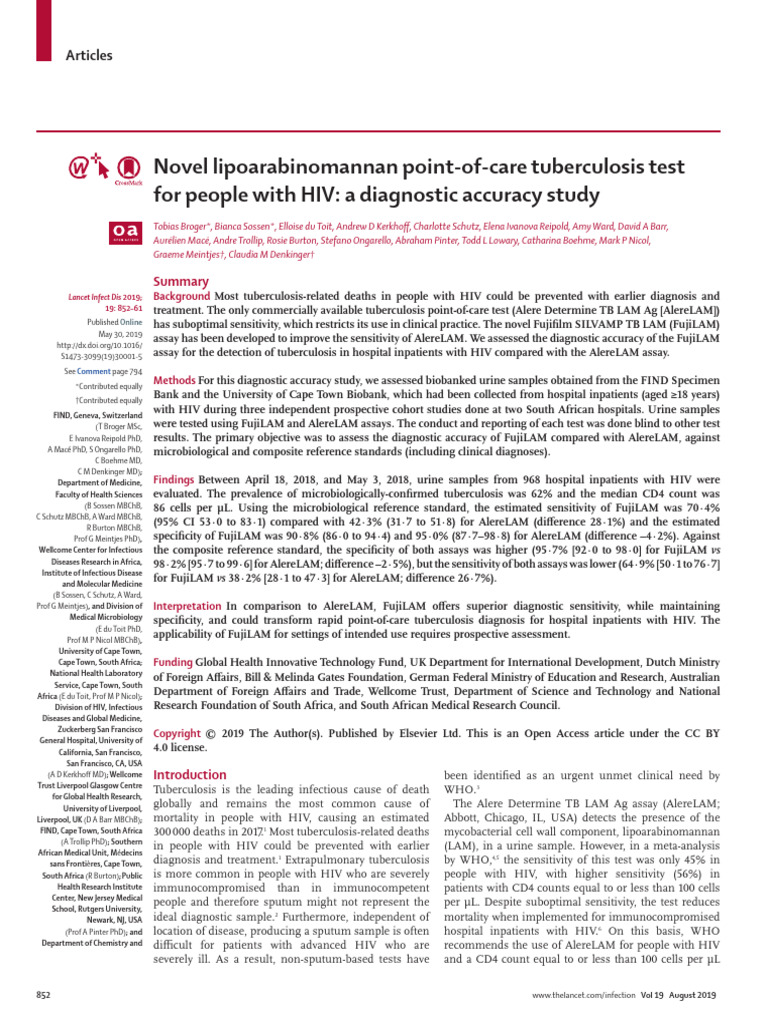 Novel Lipoarabinomannan Point-Of-Care Tuberculosis Test For People With ...