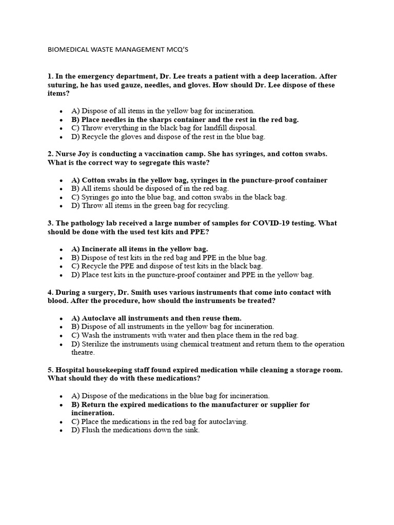 Biomedical Waste Management Mcq Pdf Malaria Diseases And Disorders