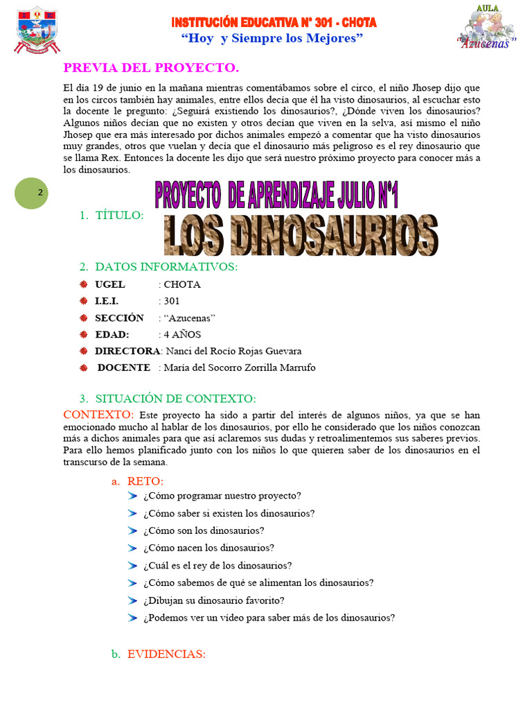 Proyecto Infantil: Dinosaurios en el Aula | PDF