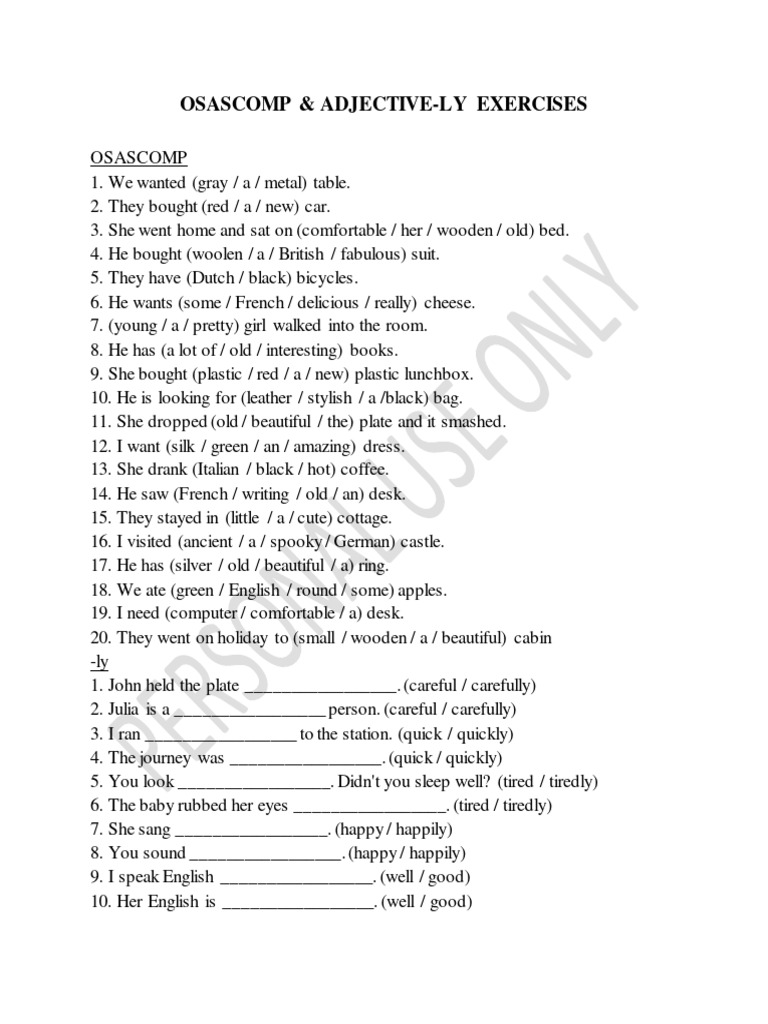 OSASCOMP Adjective and Adverb Exercises | PDF | Language Arts & Discipline