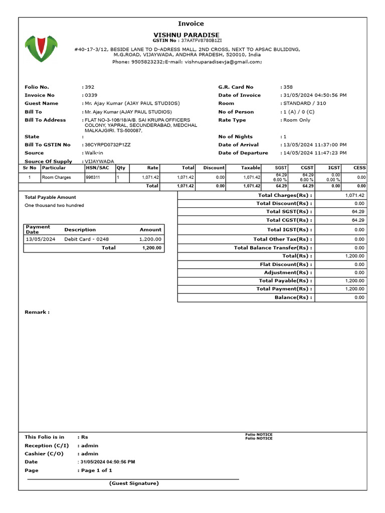 Mr. Ajay room bill | Download Free PDF | Public Finance | Taxation