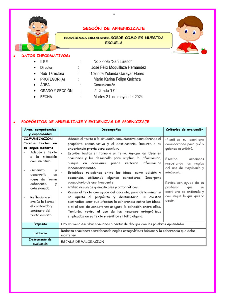 2º U3 S2 Sesion D3 Com Escribimos Oraciones | PDF | Aprendizaje | Evaluación