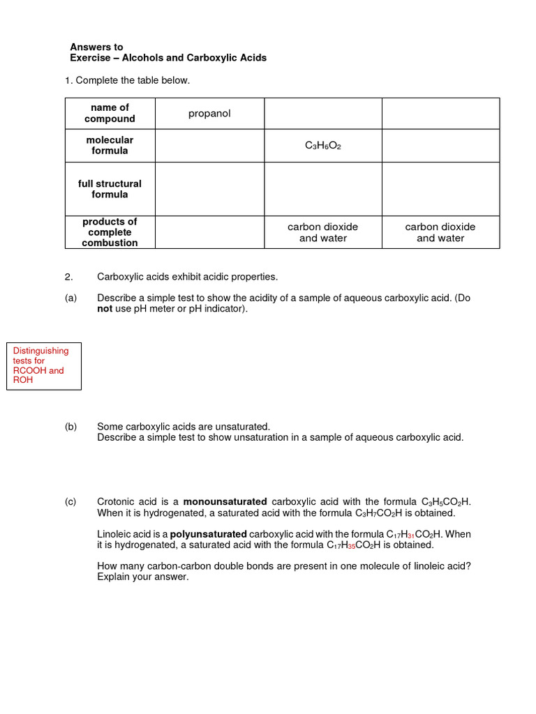 04 Exercise - Alcohols and Carboxylic Acids - Students | PDF | Acid ...