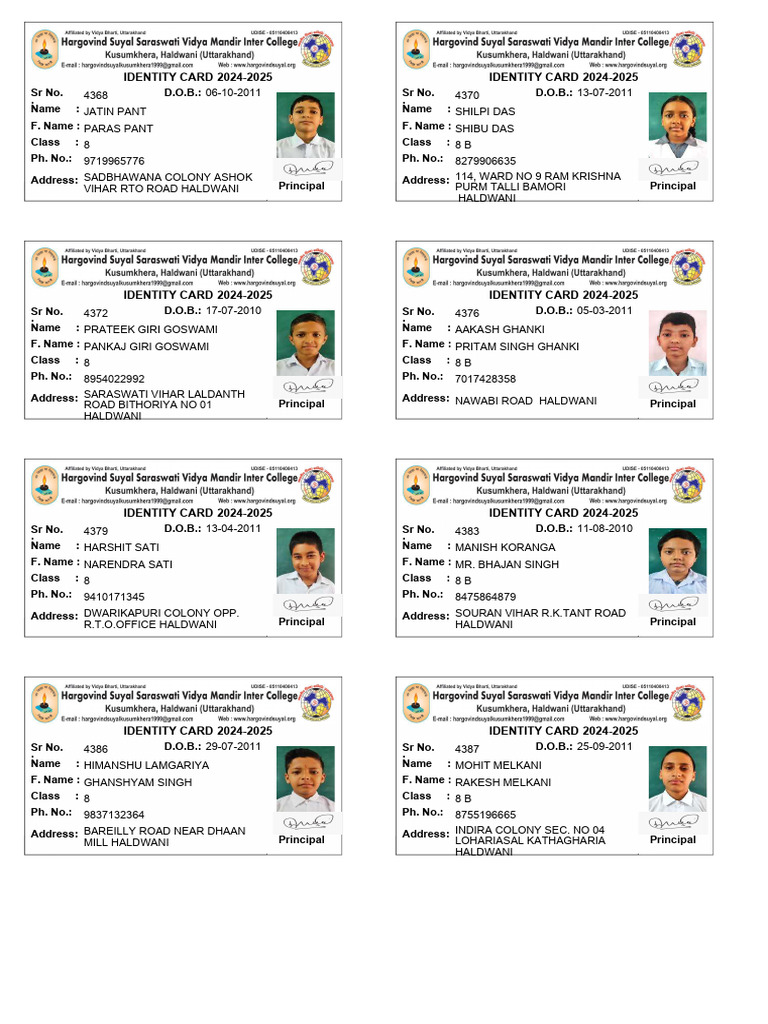 2024-2025 2024-2025 Identity Card Identity Card: Ph. No.:9410167966 Ph ...
