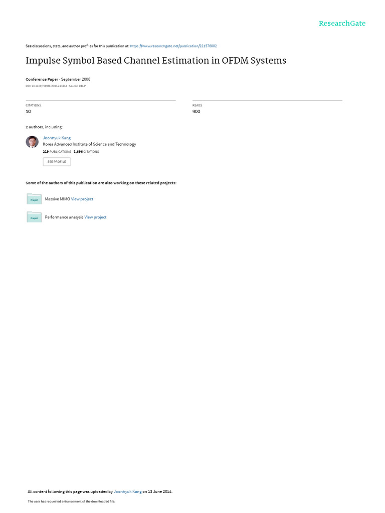 2006 Корея ImpulseSymbolBasedChannelEstimationinOFDMSystems | PDF ...