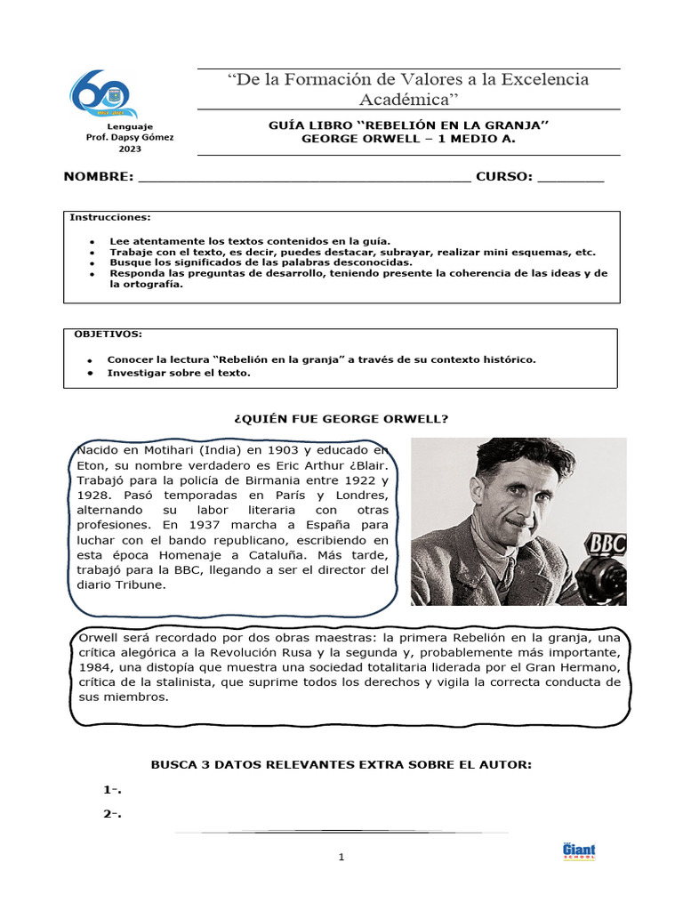 Guía Libro Ia | PDF | George Orwell | Comunismo