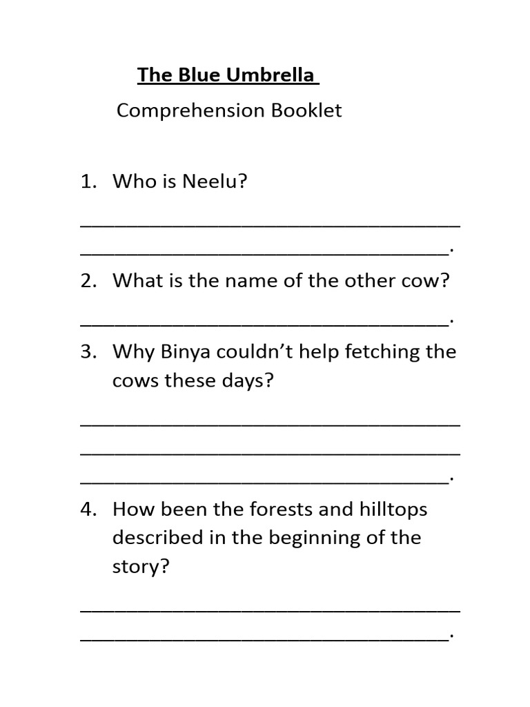 The Blue Umbrella Comprehension | PDF | Career & Growth | Business