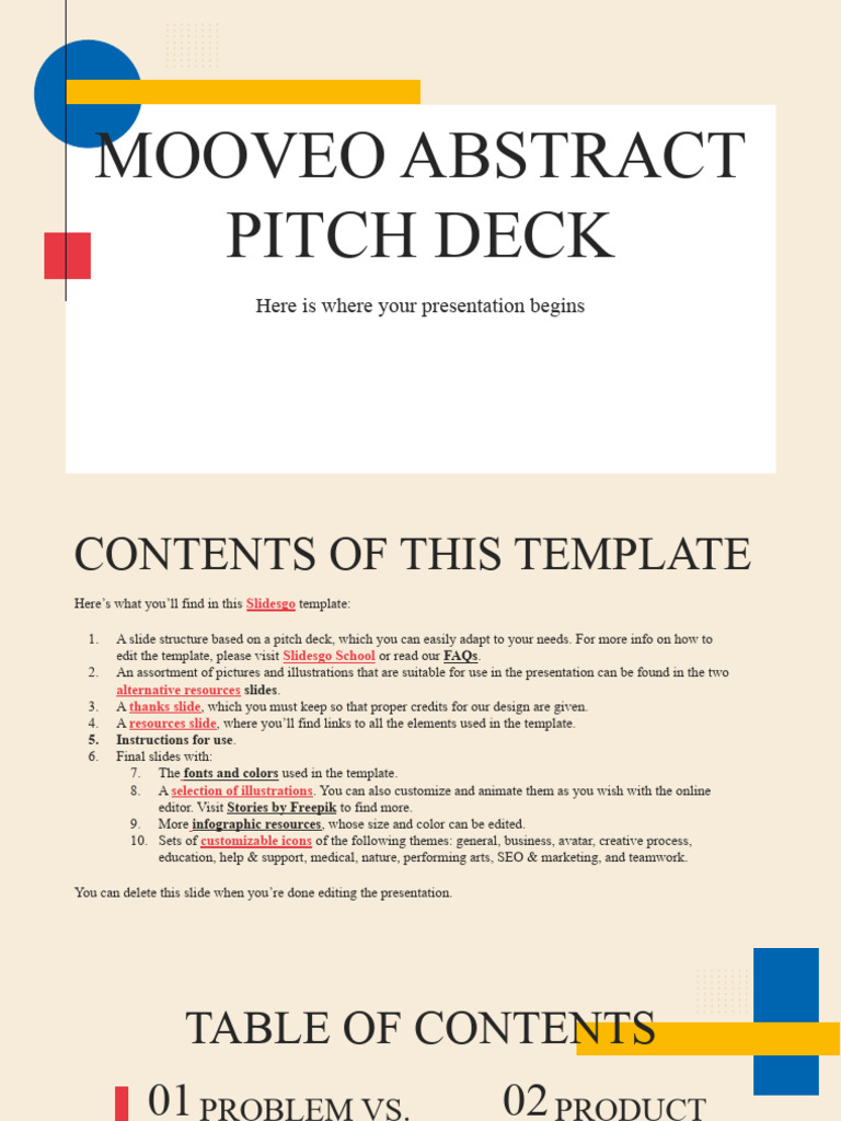 MOOVEO Pitch Deck Template Guide | PDF | Planets | Sun