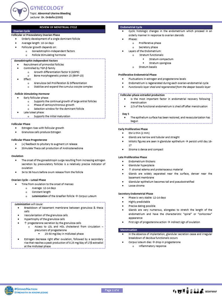 GYNE - Abnormal Uterine Bleeding | PDF | Menstrual Cycle | Reproductive System