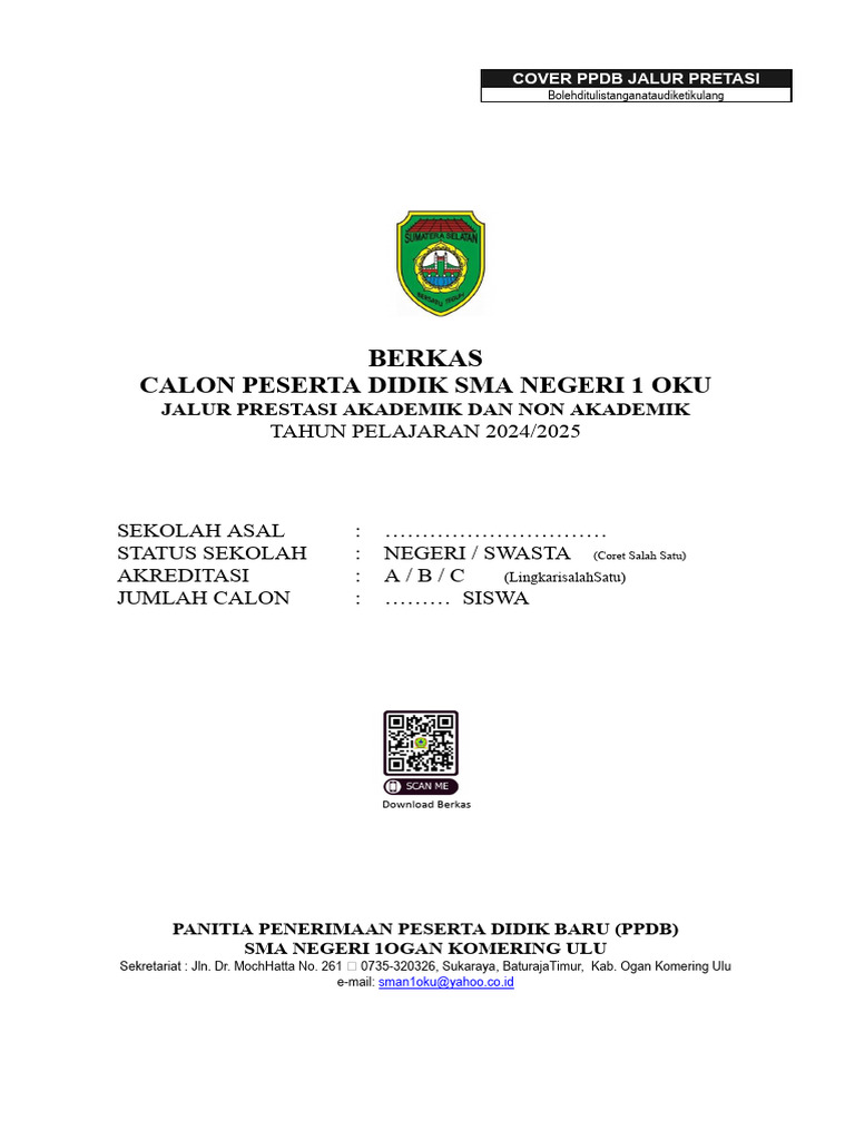 Format Berkas Pendaftaran Jalur Prestasi 2024 Sman 1 Oku | PDF