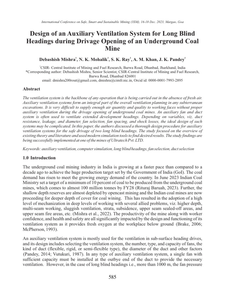 Design of An Auxiliary Ventilation System For Long Blind Headings During Drivage Opening of An ...