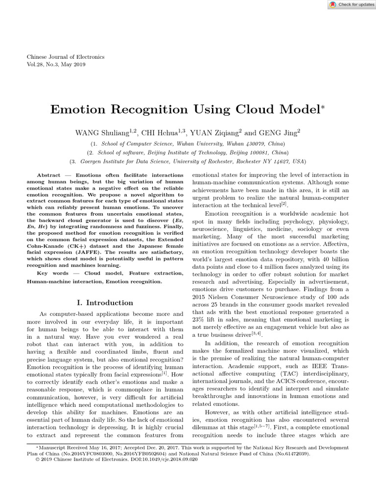 Chinese J of Electronics - 2019 - Wang - Emotion Recognition Using Cloud Model | Download Free ...